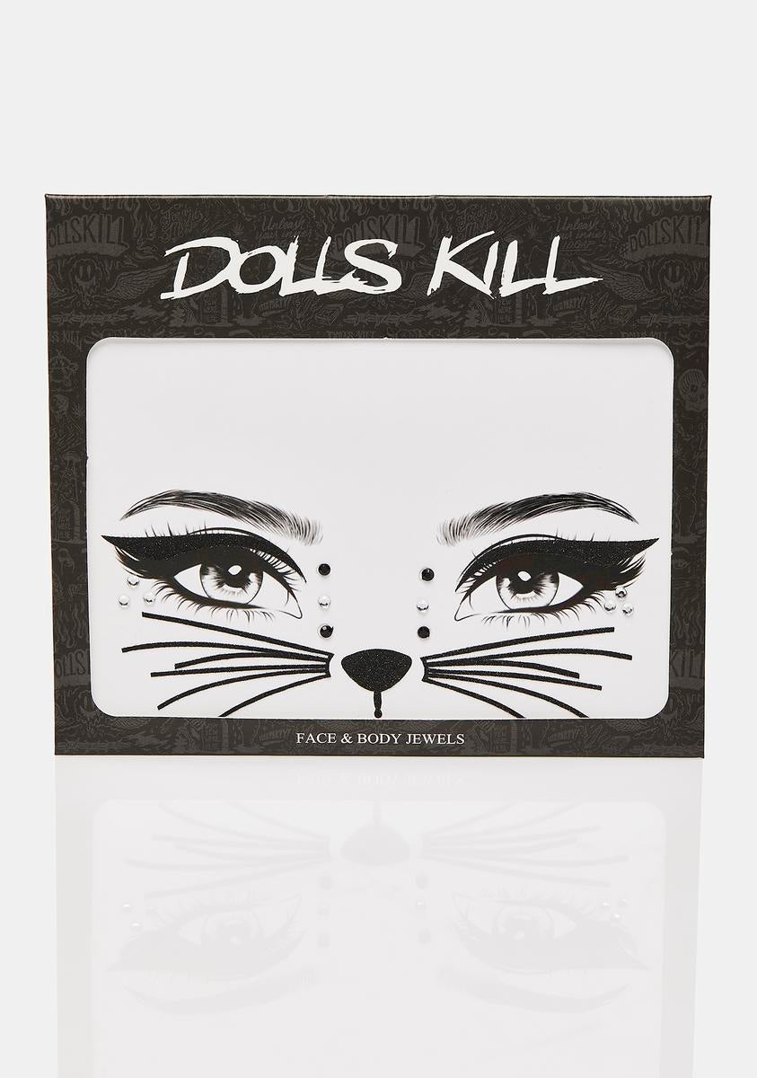 Glitter Cat Rhinestone Face Stickers - Black – Dolls Kill