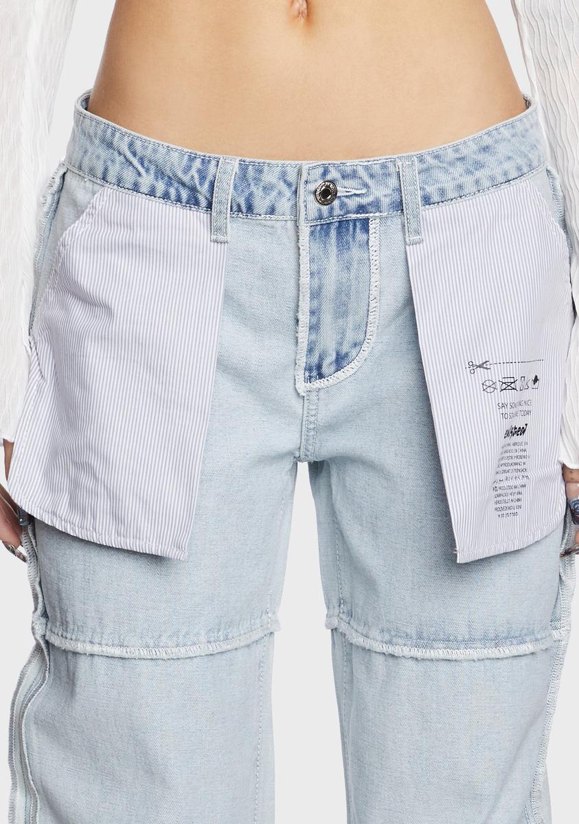 Edikted Inside Out Baggy Jeans - Light Blue – Dolls Kill