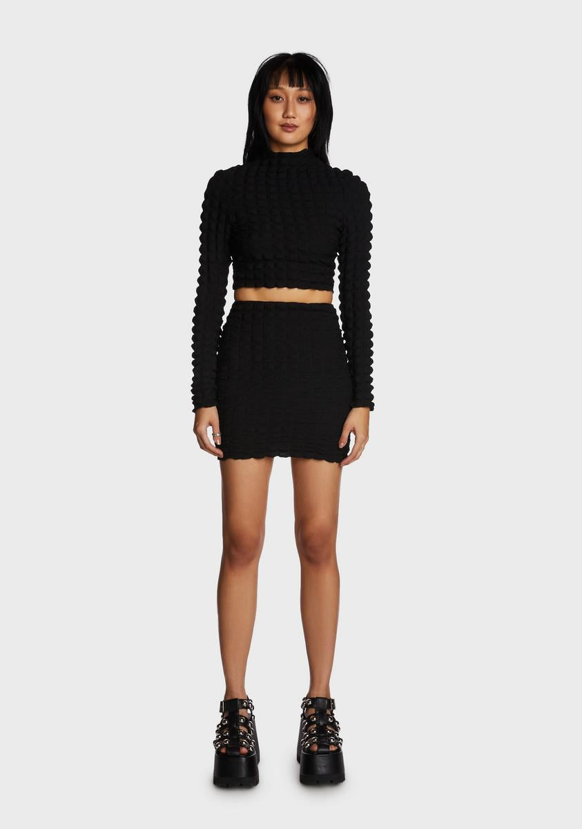 Bubble Crepe Long Sleeve Cut Out Mini Dress Black Dolls Kill