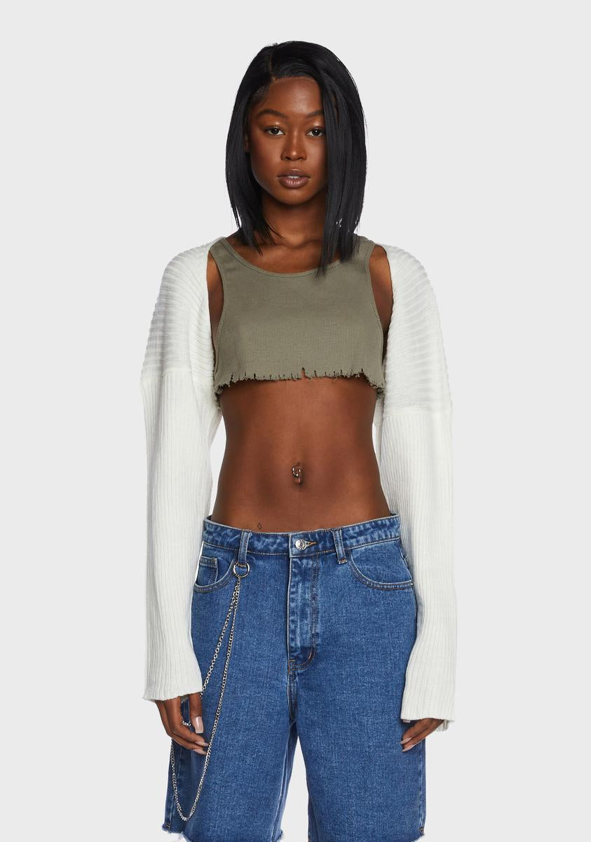 Knit Ribbed Cropped Cardigan - White – Dolls Kill