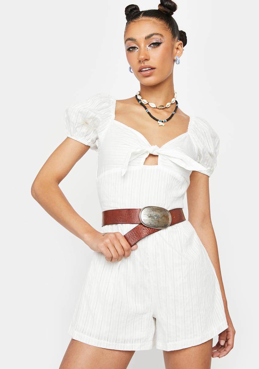 Festival Knotted Cut Out Romper - White – Dolls Kill