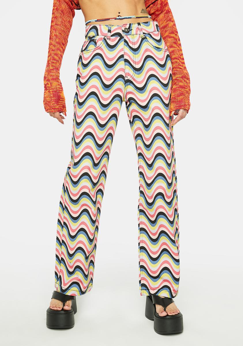 The Ragged Priest Trippy Wave Print Denim Jeans - Rainbow – Dolls Kill