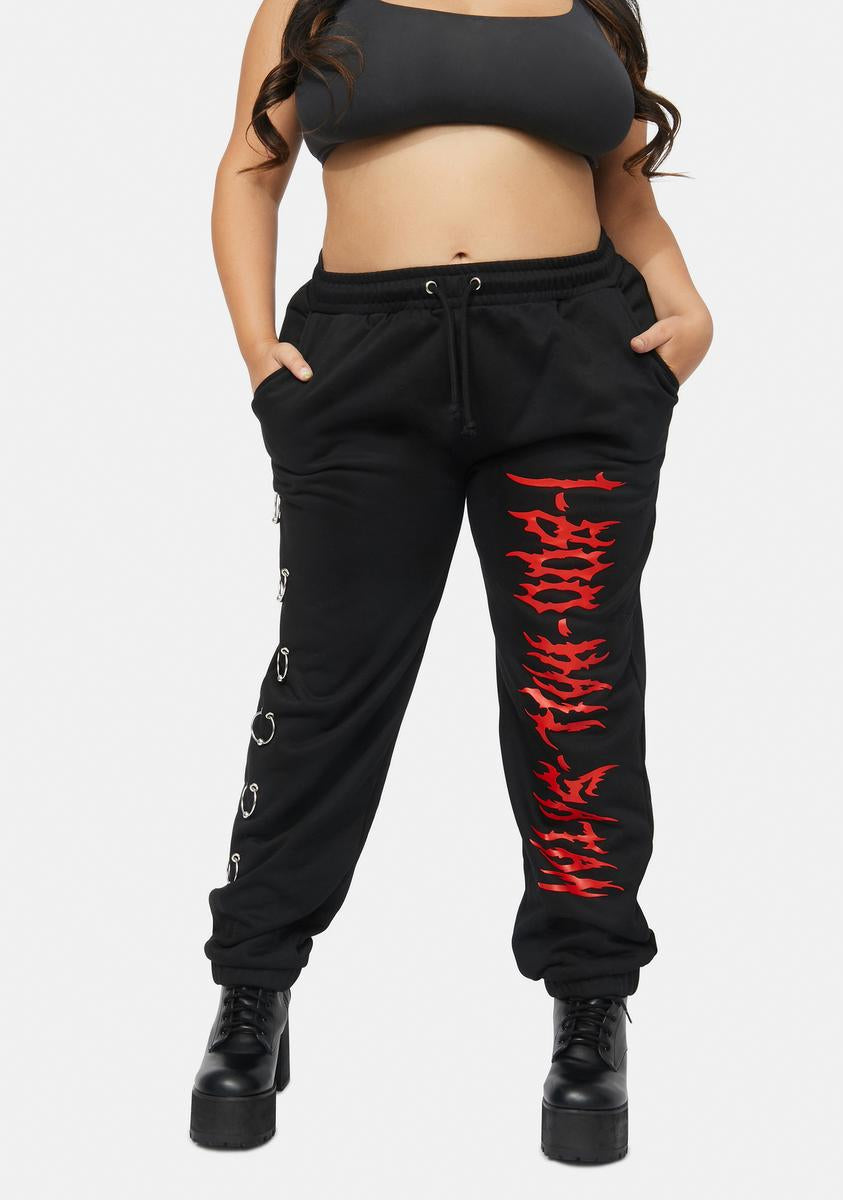 Plus Size Current Mood 1-800-Hail-Satan Pierced Sweatpants - Black ...