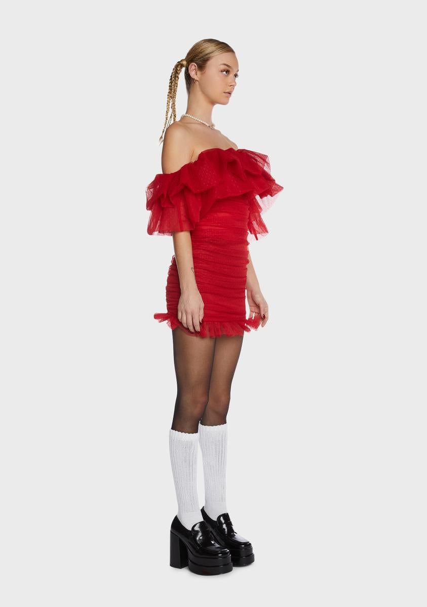Kiki Riki Ruched Tulle Mini Dress - Red – Dolls Kill