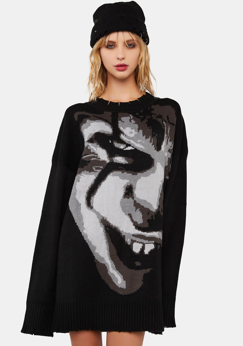 Dolls Kill x WB Horror Oversized Pennywise Intarsia Sweater - Black