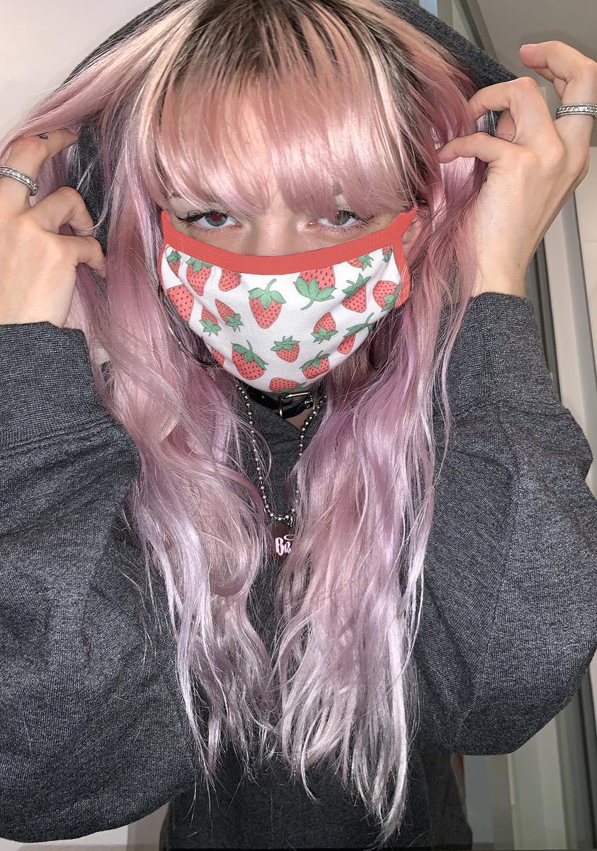 Strawberry Print Protective Face Mask - White – Dolls Kill