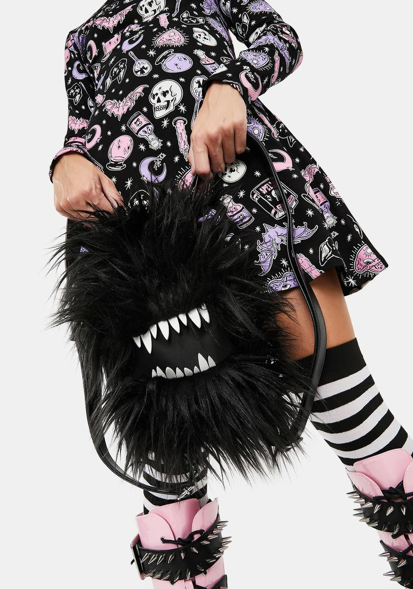 Dolls Kill Halloween Furry Monster Backpack - Black