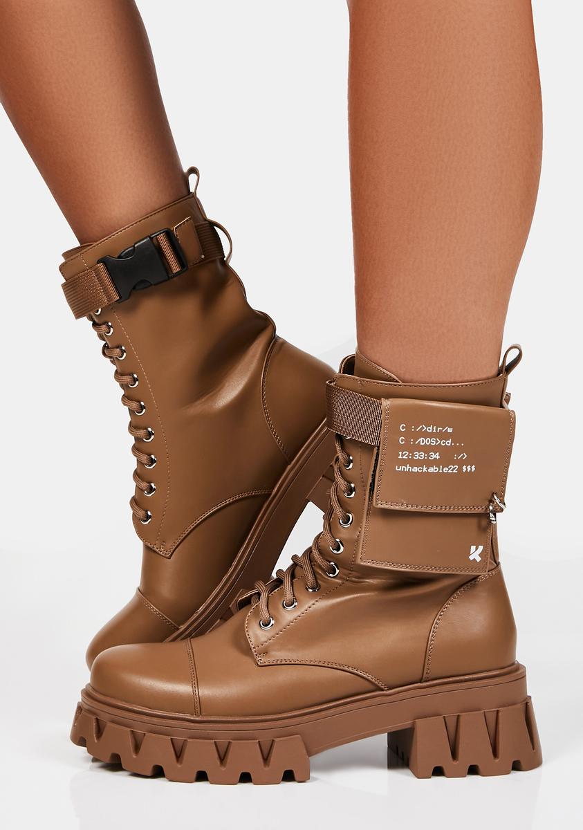 Vegan Leather Tactical Pocket Combat Boots Brown – Dolls Kill