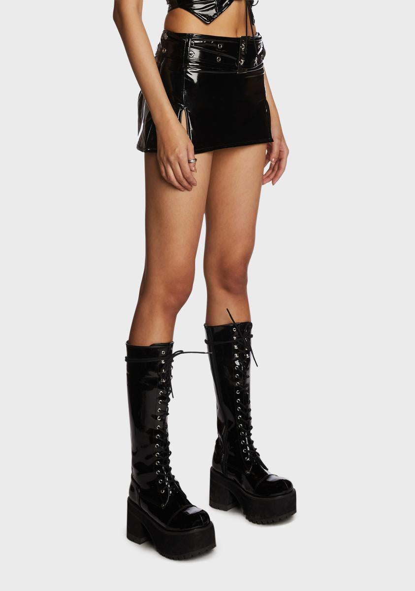 Forbidden Clothing Vinyl Low Rise Micro Mini Skirt Black Dolls Kill