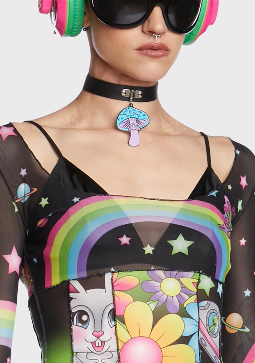 Trippy Mushroom Vegan Leather Choker - Black/Purple – Dolls Kill