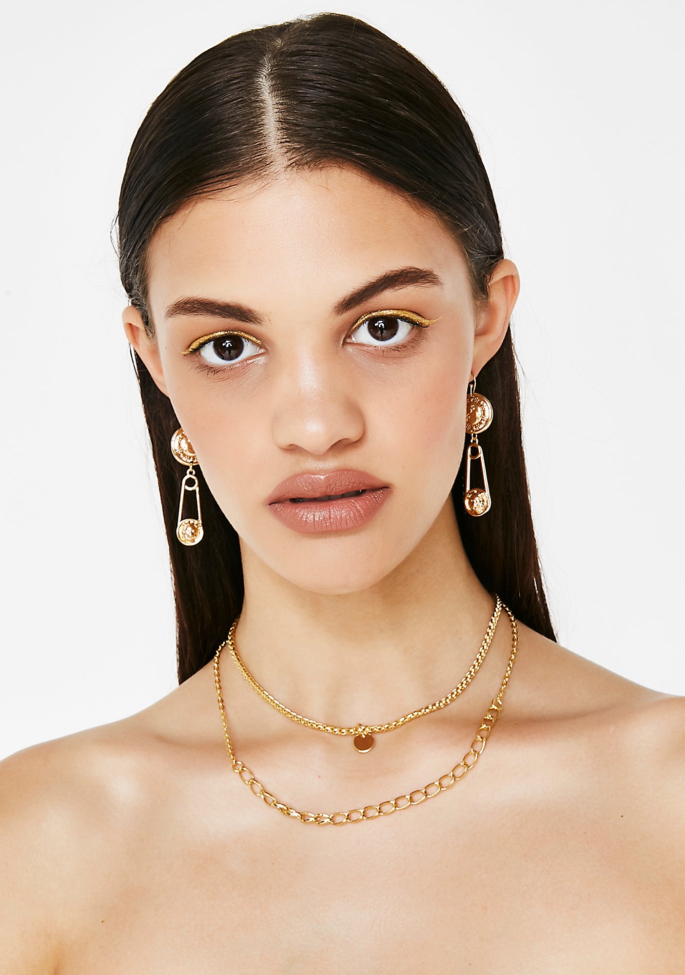 Flashy Gold Layered Necklace – Dolls Kill