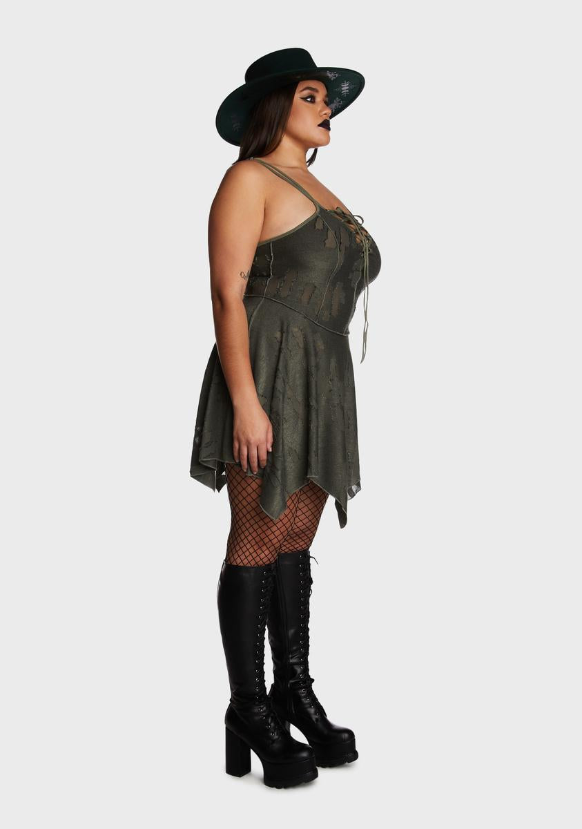 Widow Plus Size Shredded Mini Dress - Green – Dolls Kill