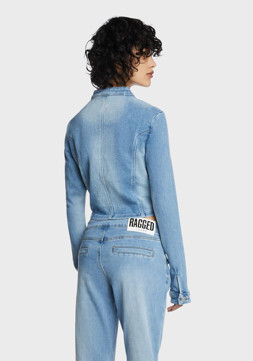 The Ragged Priest Crop Denim Jacket - Light Blue W/ Wash – Dolls Kill