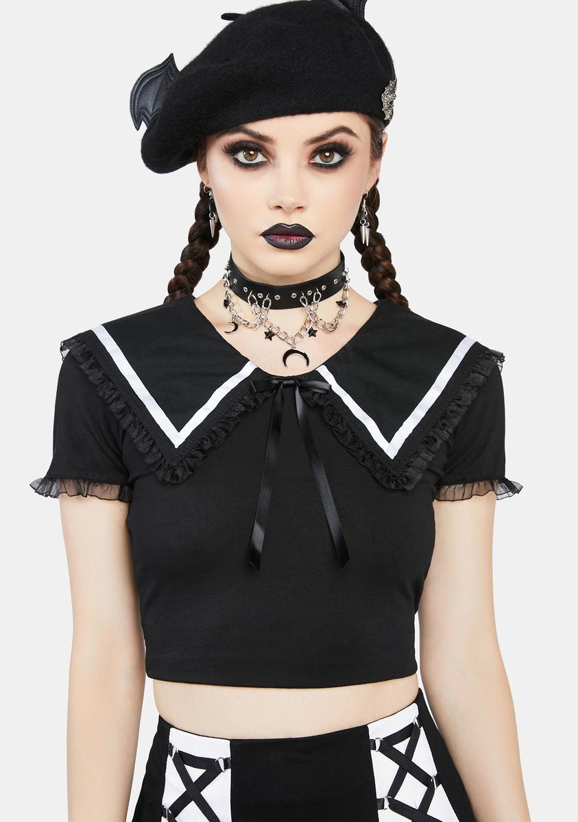 The Grave Girls Crop Wide Collar Top - Black – Dolls Kill