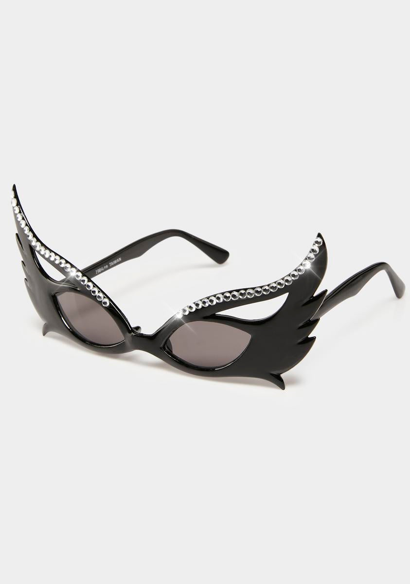 Good Times Eyewear Winged Cat Eye Rhinestone Sunglasses Black Dolls