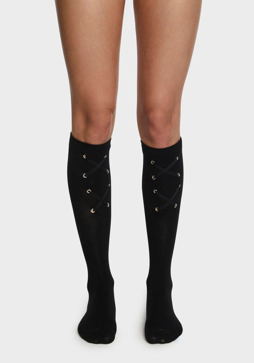 Knee High Lace Up Socks - Black – Dolls Kill