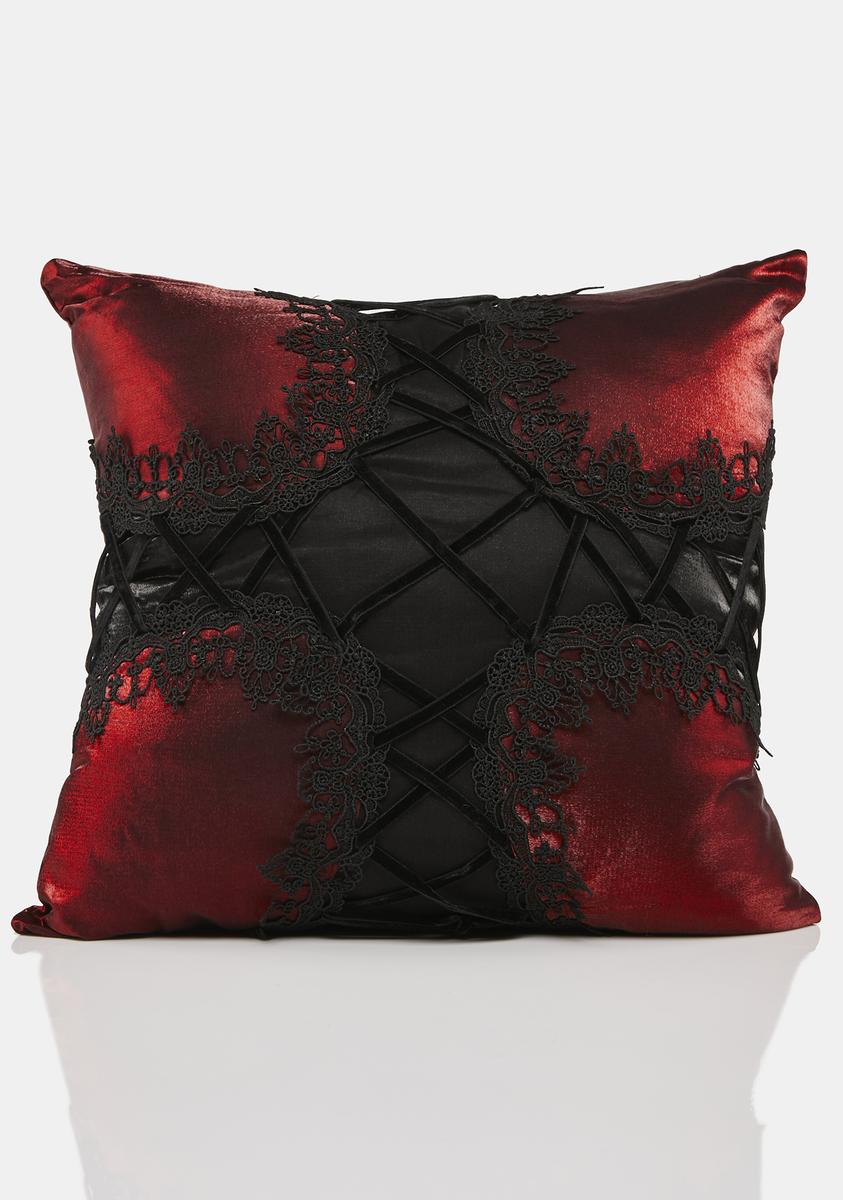 Devil Fashion Satin Lace Decorative Pillow - Red/Black#N##N# – Dolls Kill