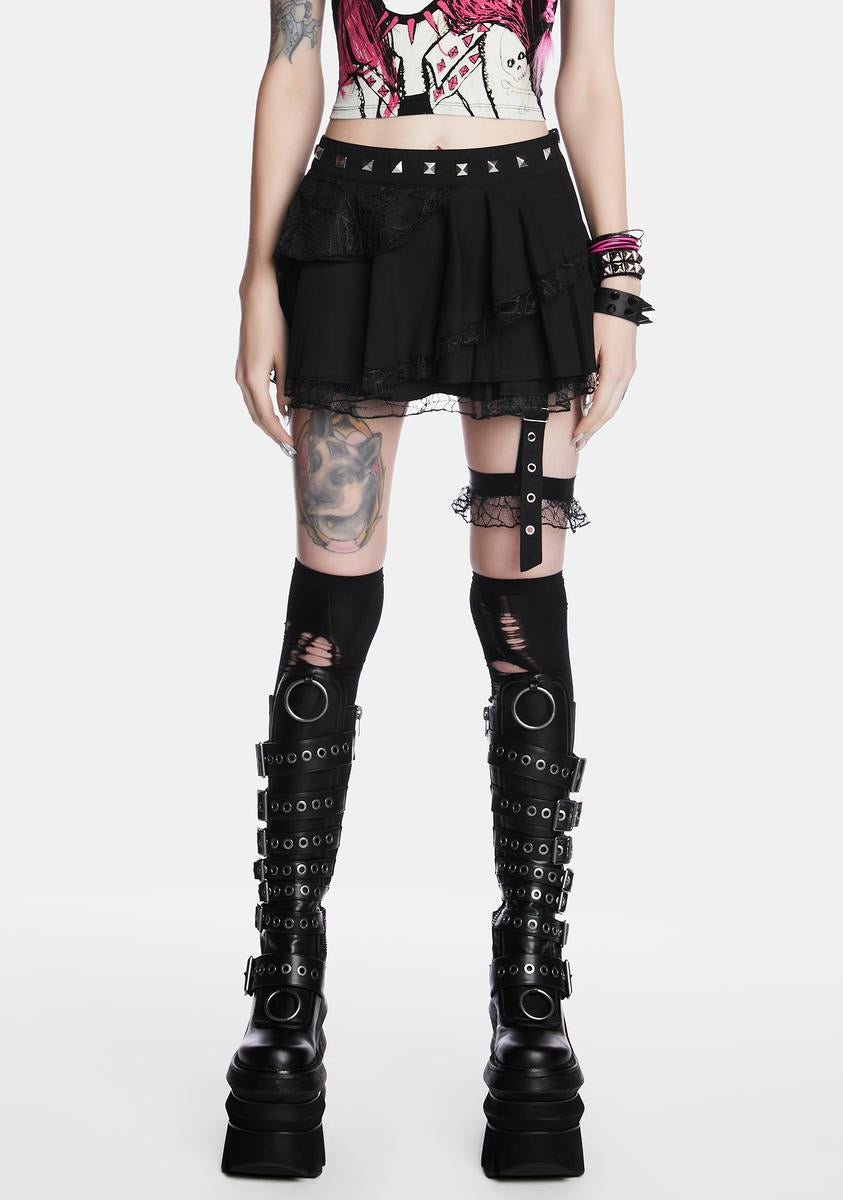 Widow Low Rise Pleated Stud Mini Skirt - Black – Dolls Kill