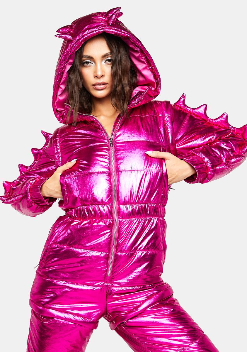 Club Exx Metallic Dinosaur Puffer Snowsuit - Magenta – Dolls Kill