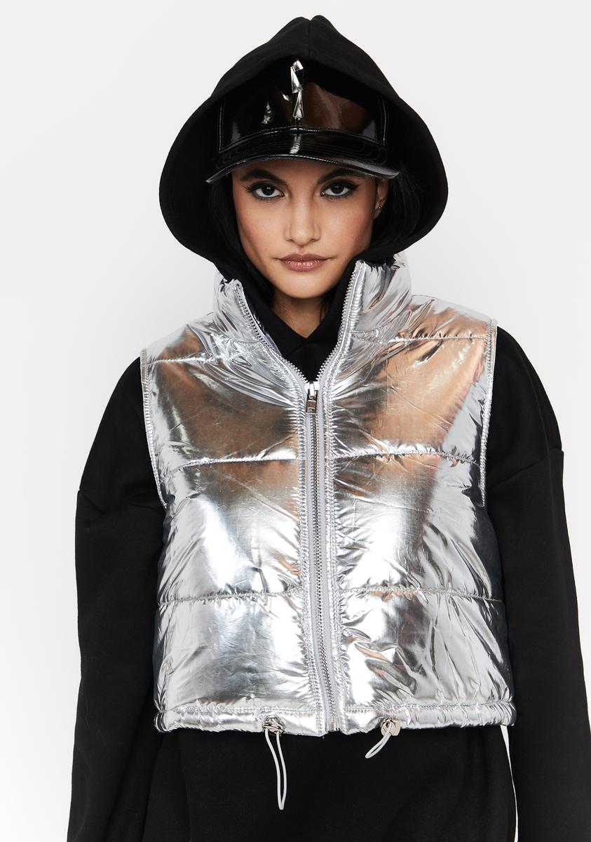 Reflective Zip Up Puffer Vest - Silver – Dolls Kill