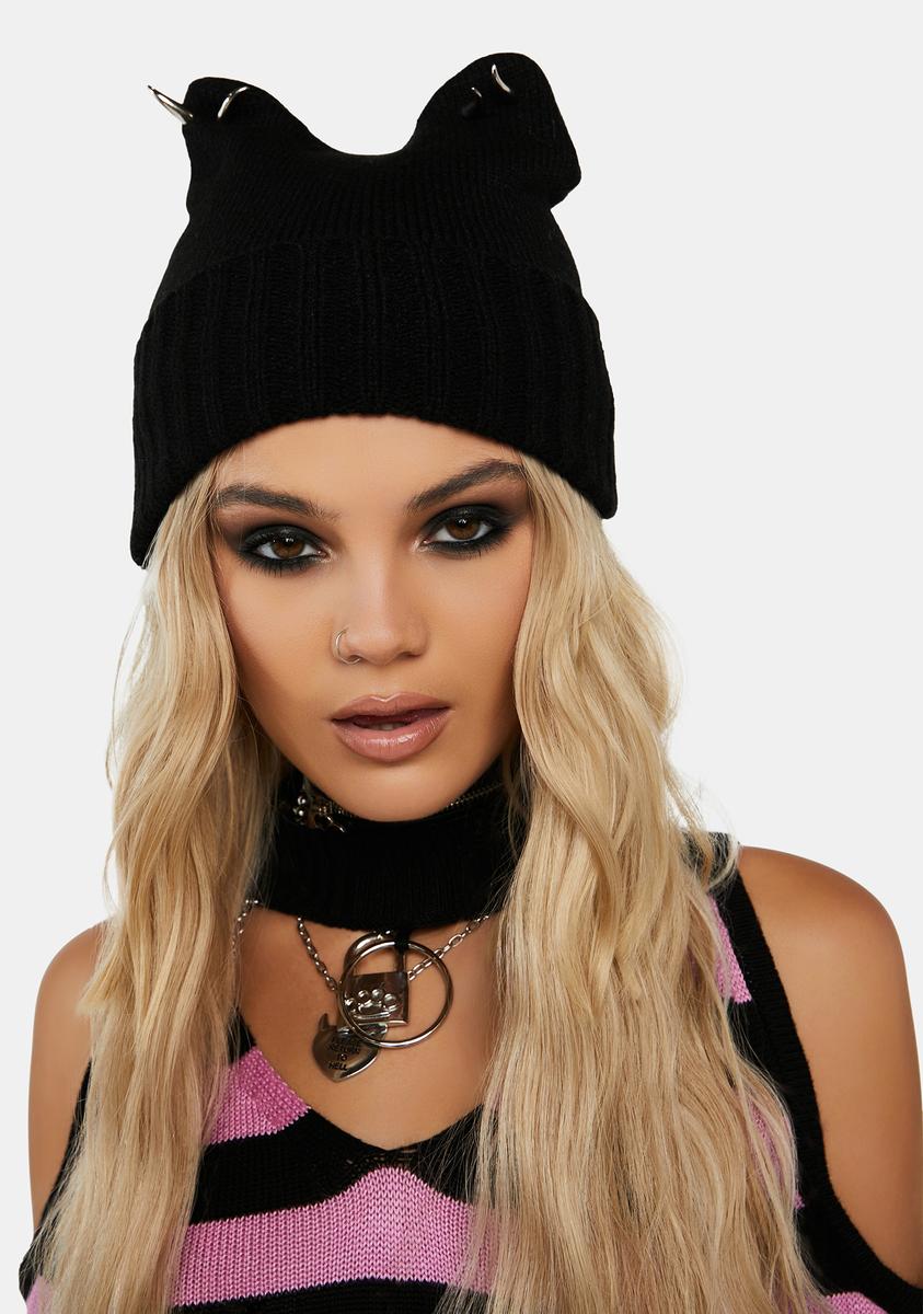 Ribbed Knit Spike Beanie - Black – Dolls Kill
