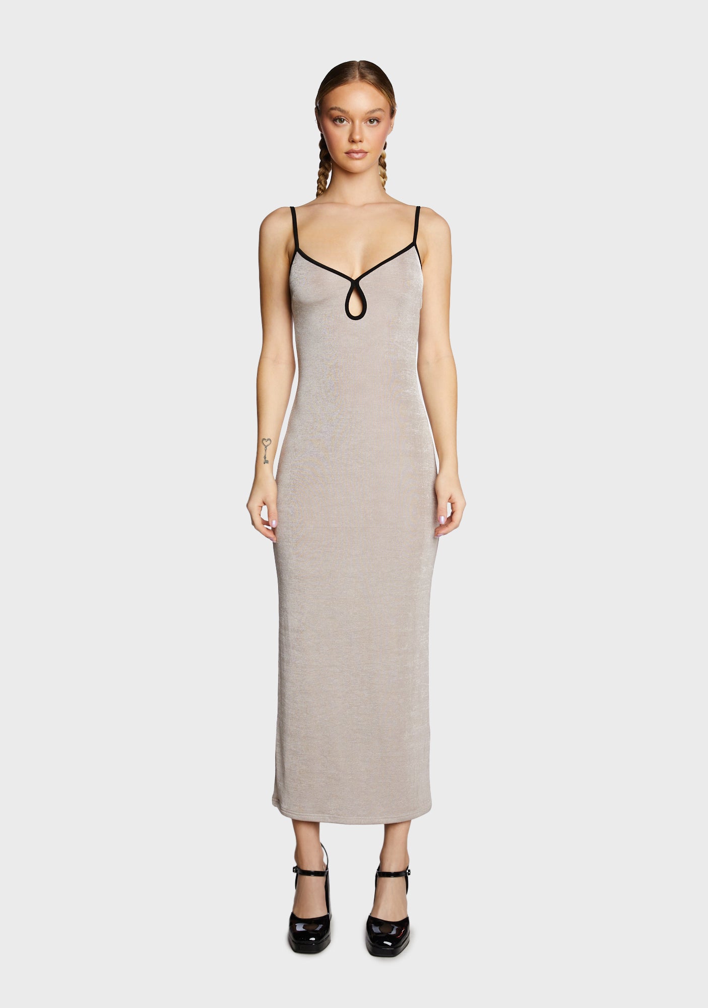 Motel Contrast Piping Maxi Dress - Slinky Champagne With Black Binding ...