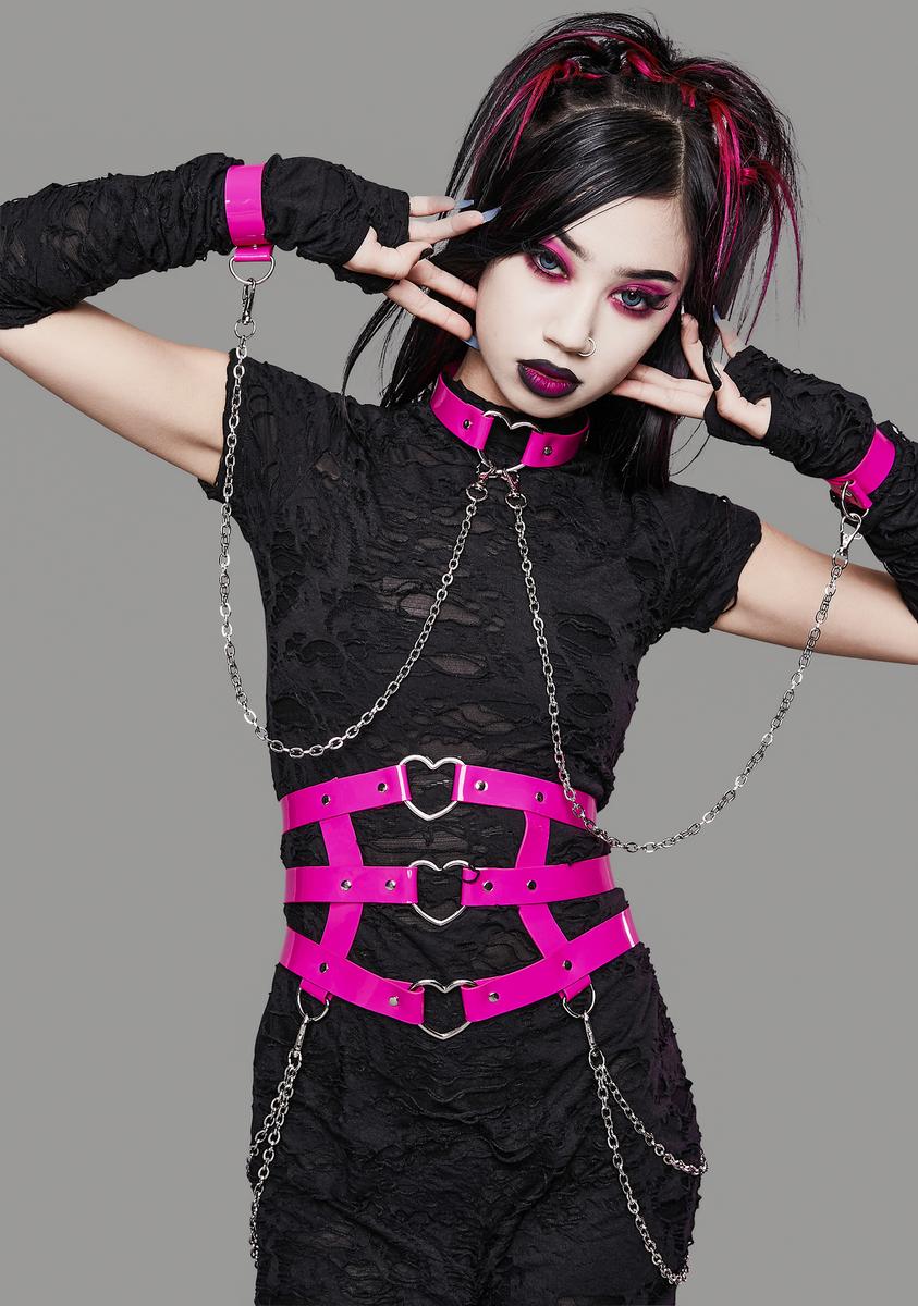 Widow Heart Harness And Choker Set - Hot Pink – Dolls Kill