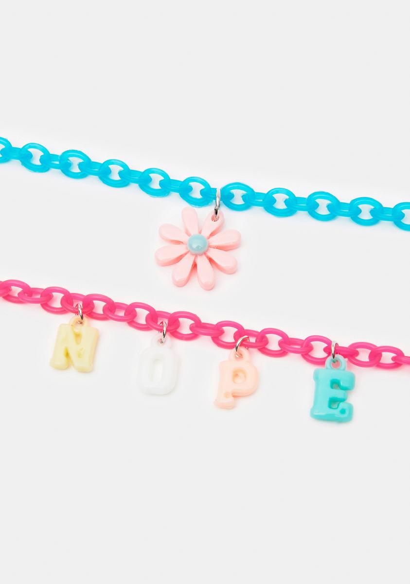 Chain Link Flower Nope Necklace - Blue/Pink – Dolls Kill