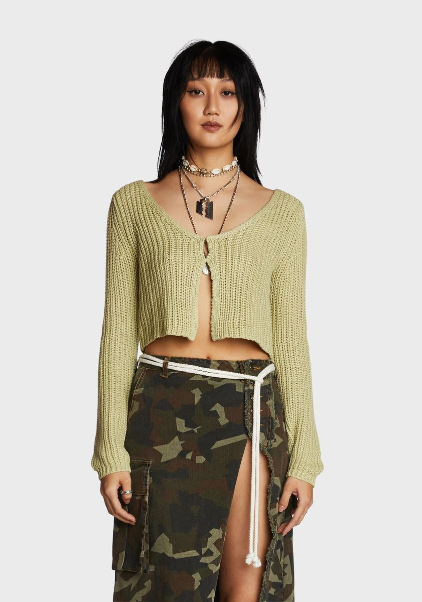 Ribbed Knit Crop Open Front Cardigan - Green – Dolls Kill
