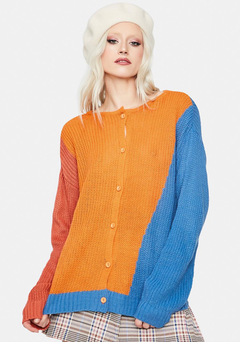 Knit Colorblock Button Up Cardigan - Orange – Dolls Kill