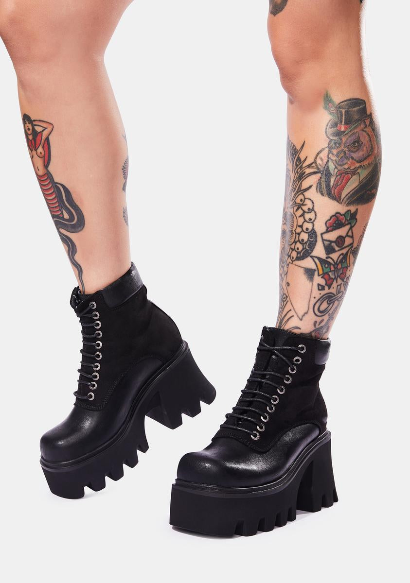 Lamoda Noir Money Maker Babe Lace Up Boots – Dolls Kill