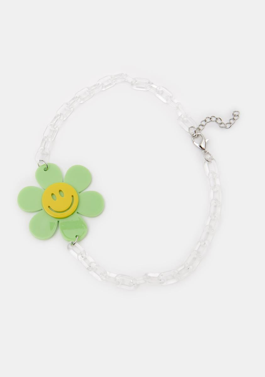 Clear Chain With Flower Charm Necklace - Green – Dolls Kill