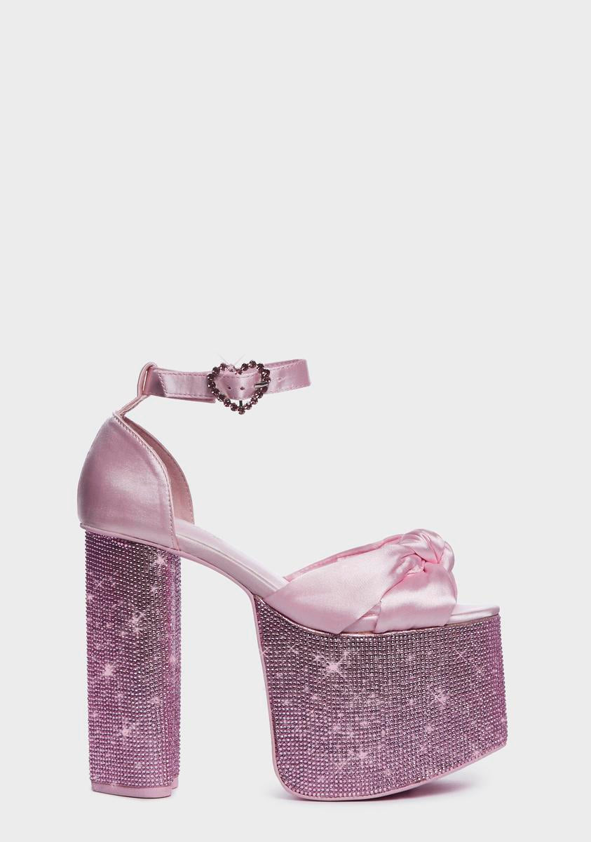 Sugar Thrillz Satin Rhinestone Platform Heart Heels - Pink – Dolls Kill