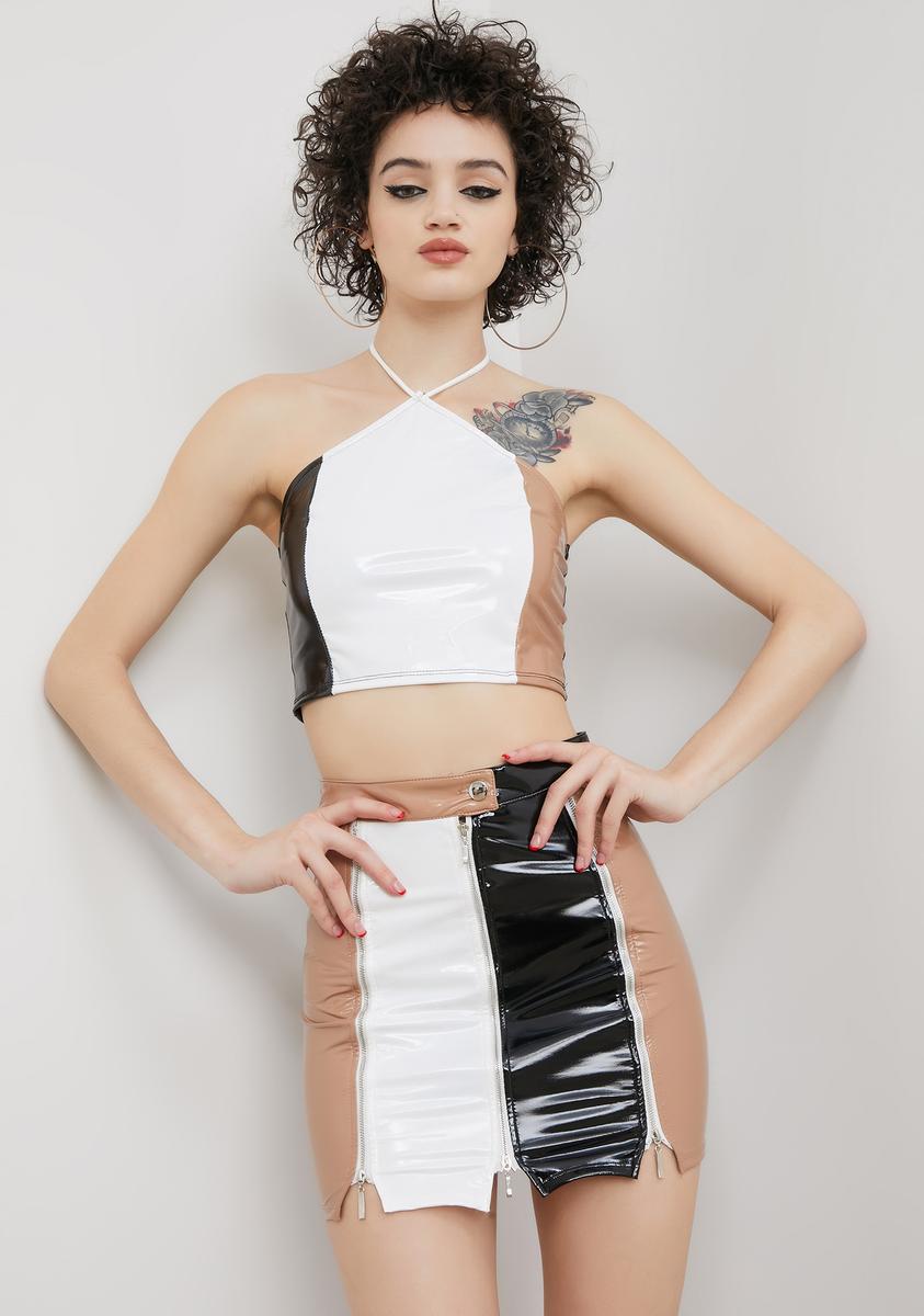 Colorblock Halter Crop Top Skirt Set - Black White – Dolls Kill