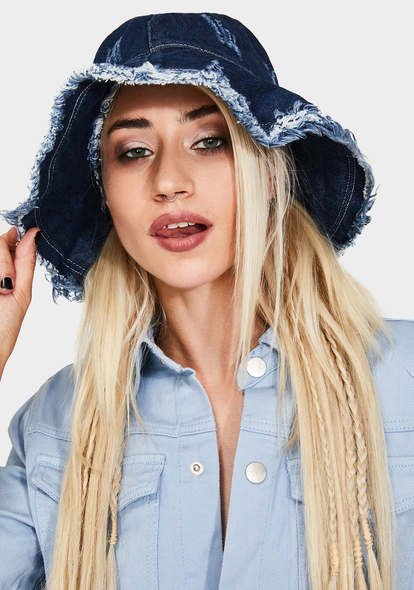 Shredded Denim Bucket Hat - Dark Blue – Dolls Kill
