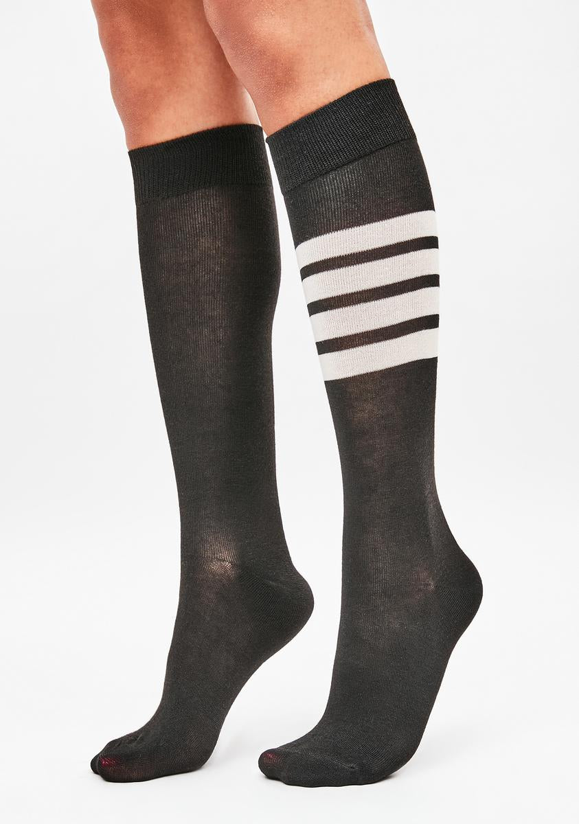 One Side Stripe Crew Socks Black – Dolls Kill