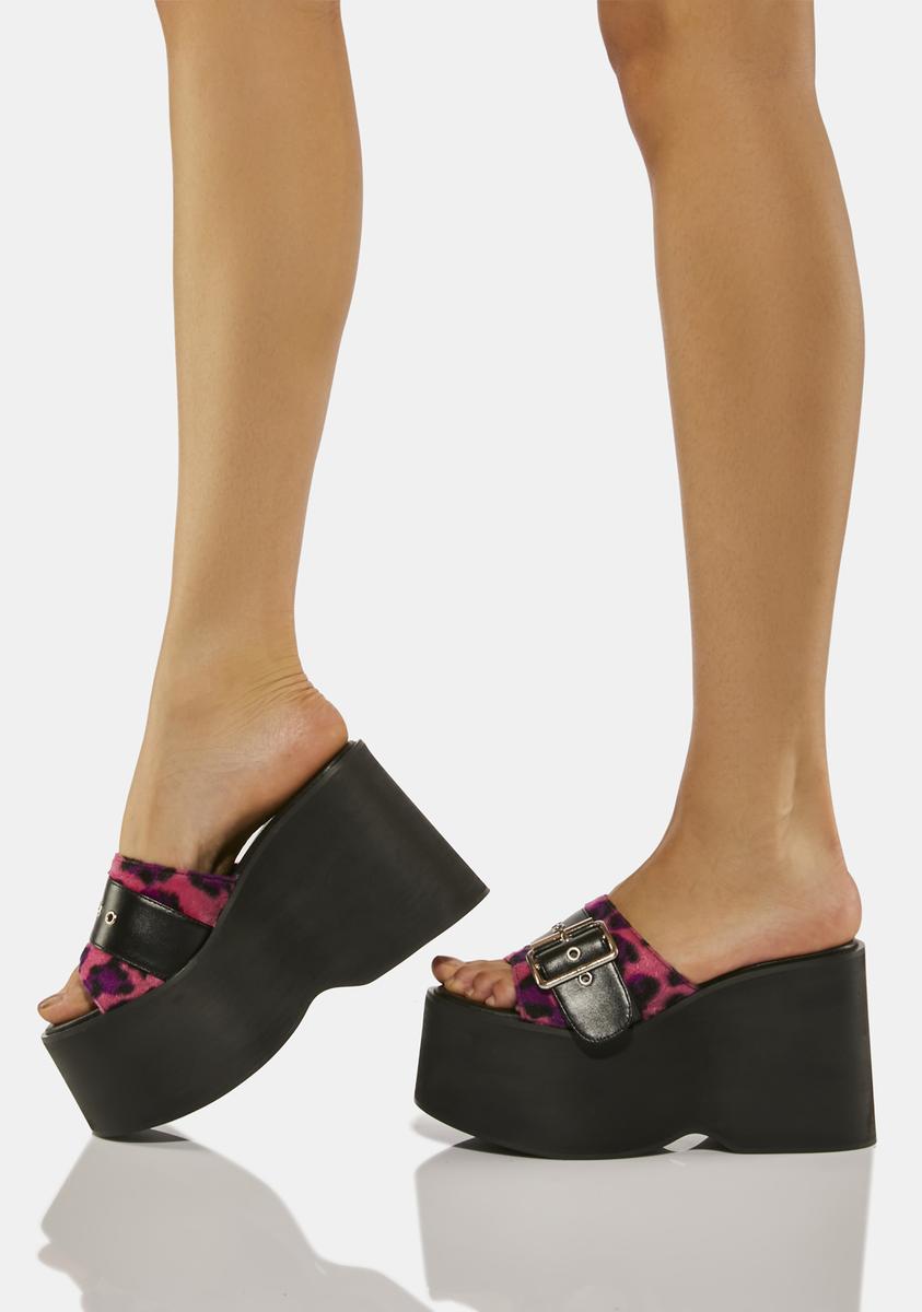 The Grave Girls Leopard Print Platform Slides - Multi – Dolls Kill