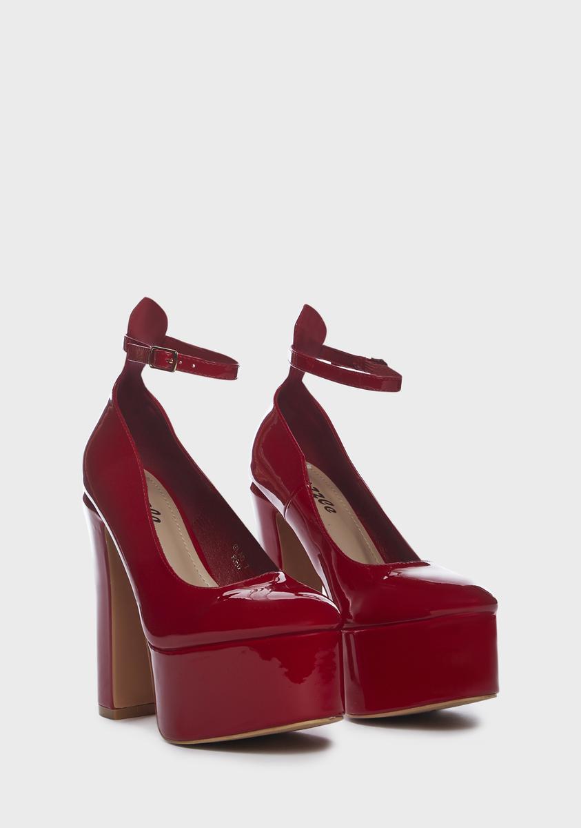Patent Platform Ankle Strap Heels - Red – Dolls Kill