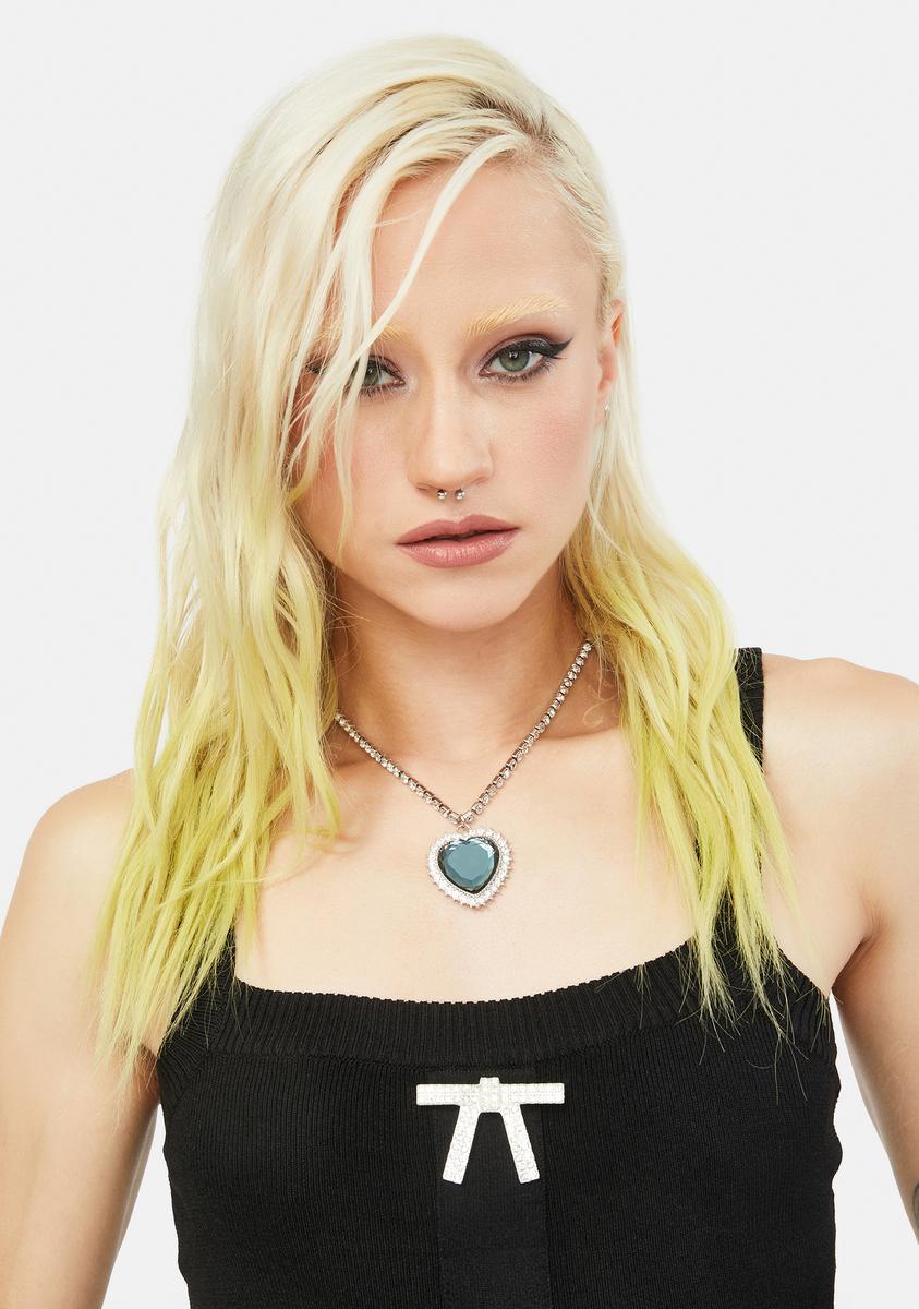 Heart Gem Rhinestone Chain Necklace – Dolls Kill