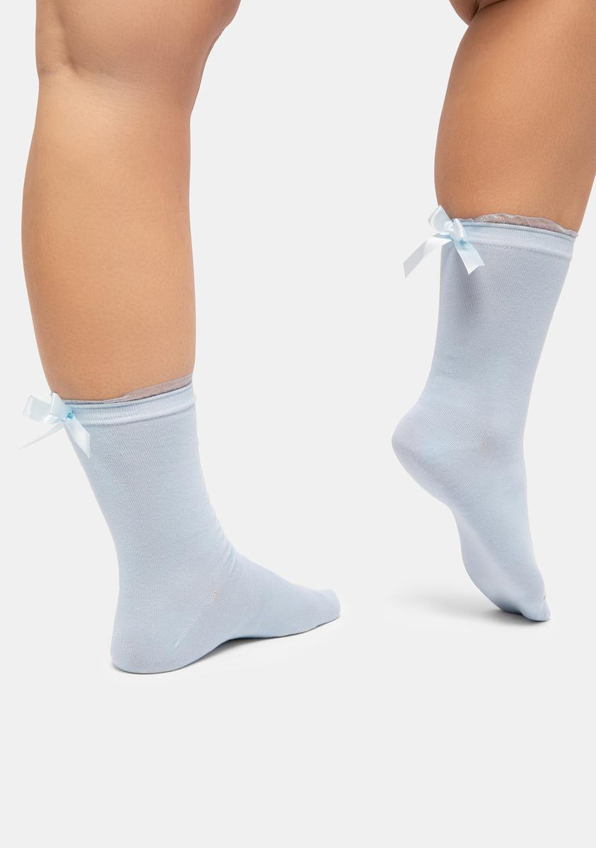 Cross Crew Socks With Bows - Light Blue – Dolls Kill