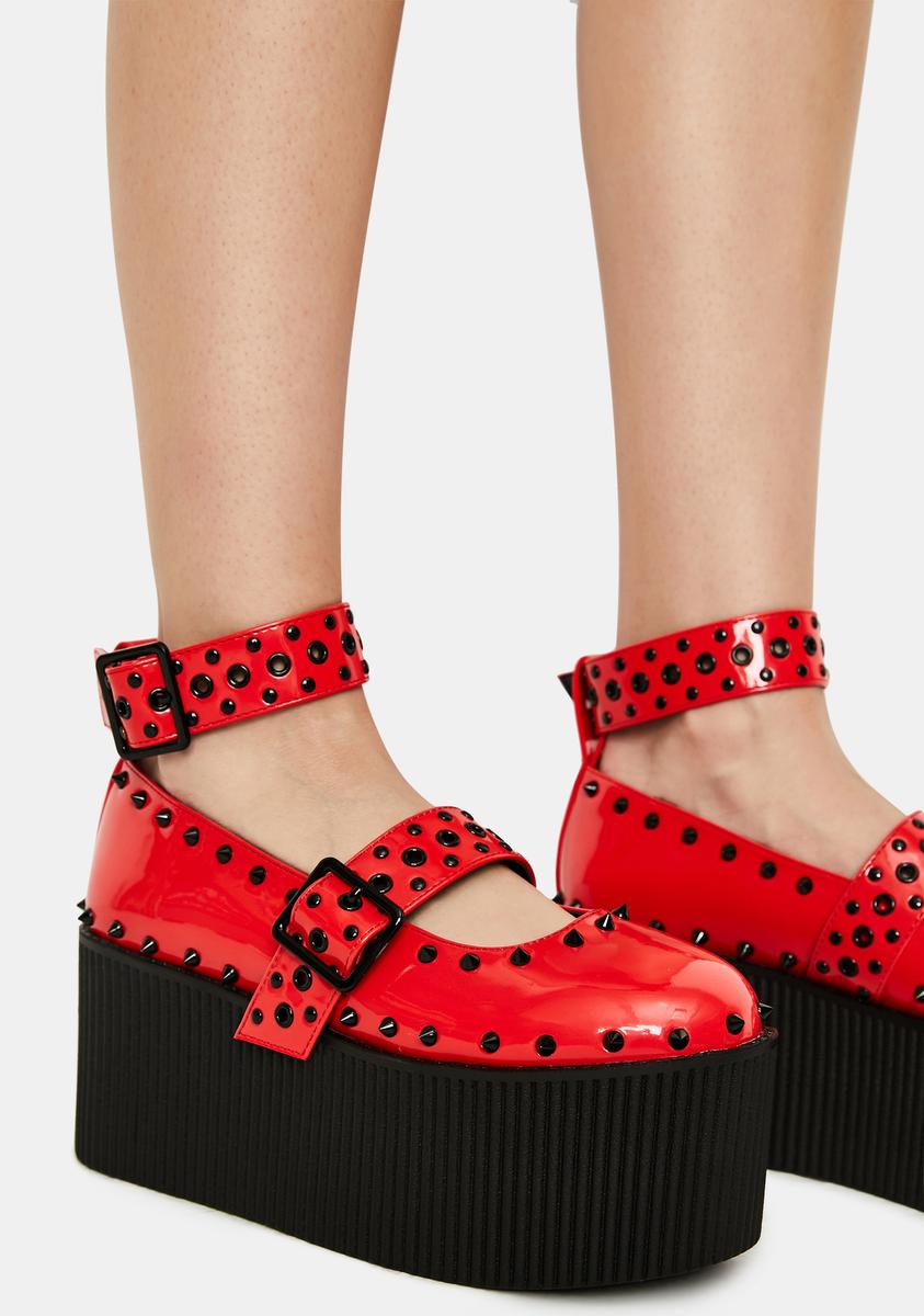 Y.R.U. Kaos Red Patent Platform Mary Janes – Dolls Kill