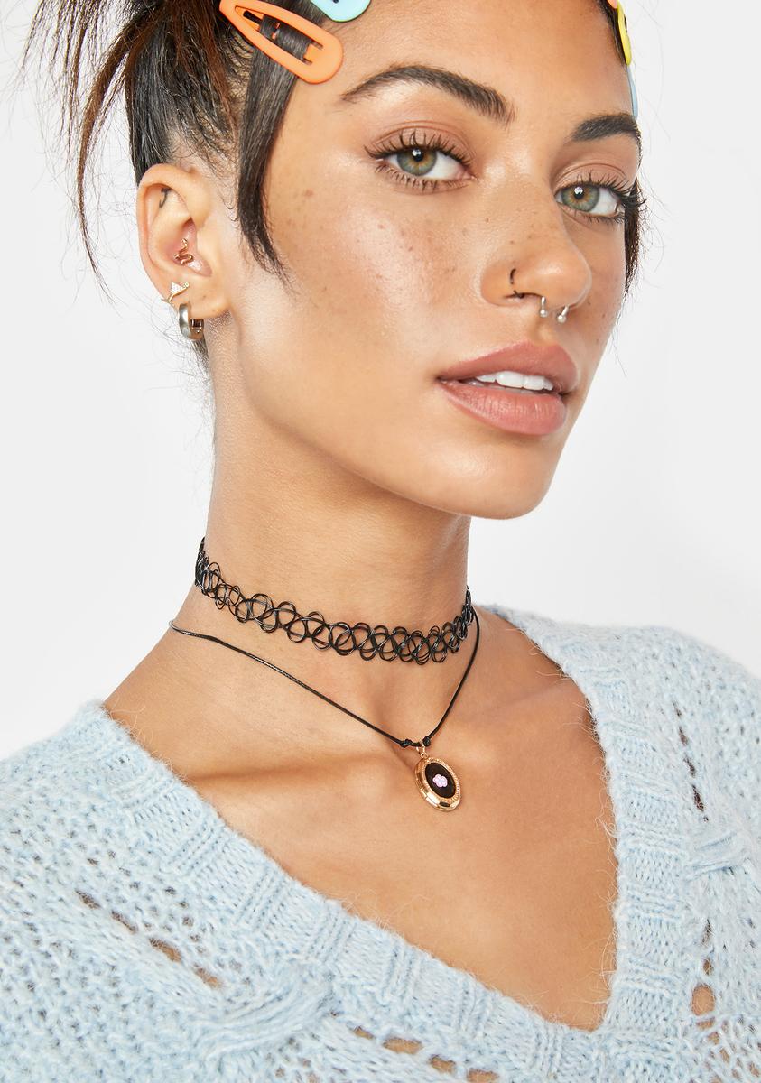 Tattoo Choker Set With Gold Rose Pendant Charm – Dolls Kill