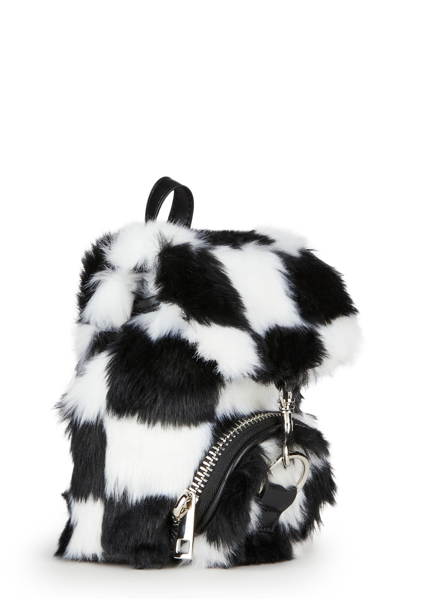 Current Mood Checkered Faux Fur Mini Backpack - Black/White – Dolls Kill