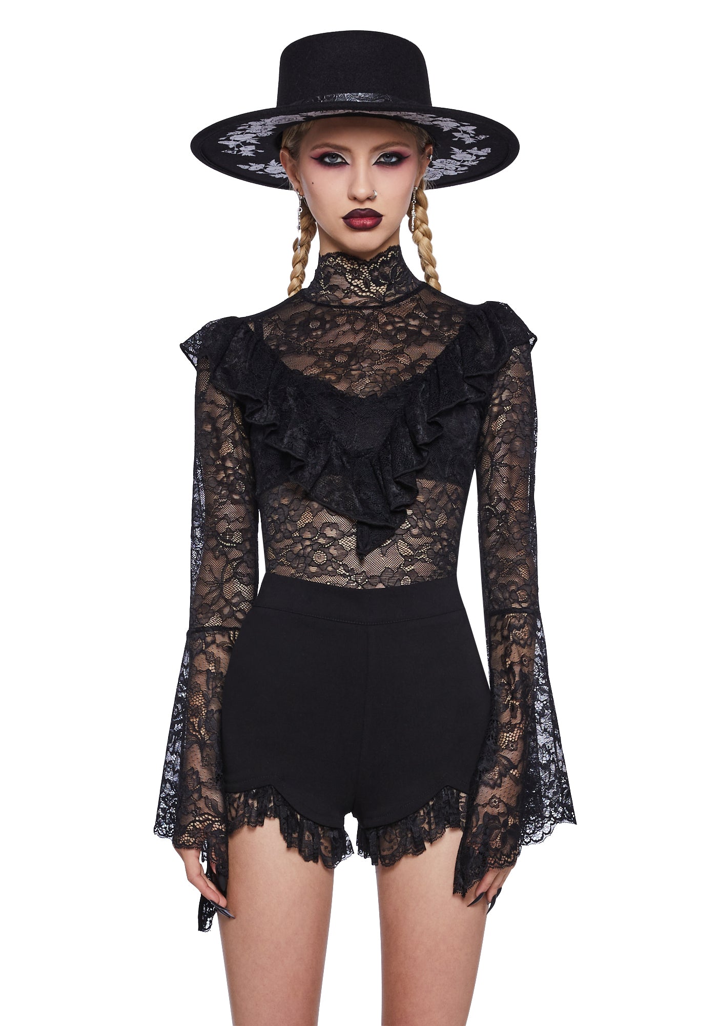Widow Sheer Lace Blouse - Black – Dolls Kill