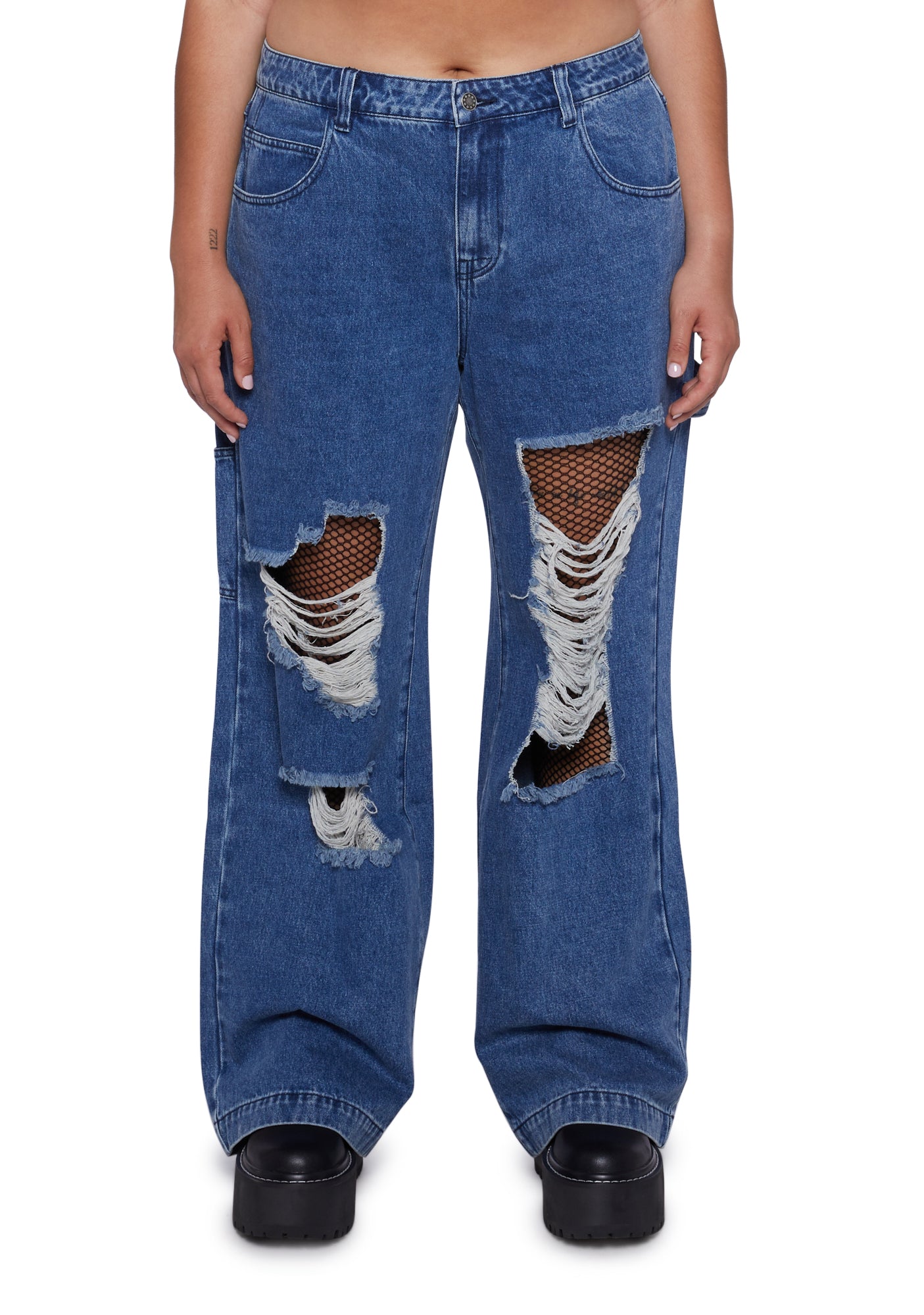 Delia's Plus Size Distressed Baggy Carpenter Jeans - Blue – Dolls Kill