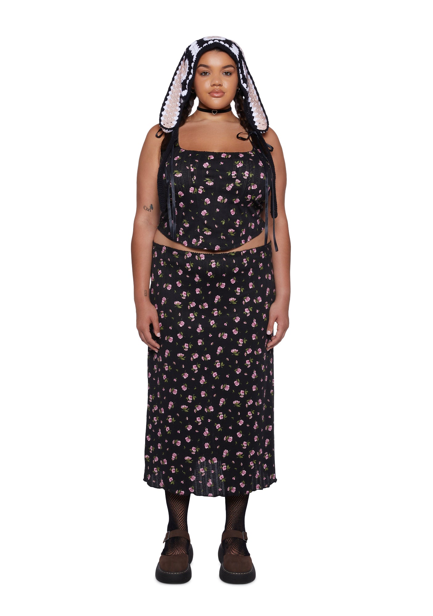 Plus Size Delia's Rose Print Tank And Midi Skirt Set - Multi – Dolls Kill