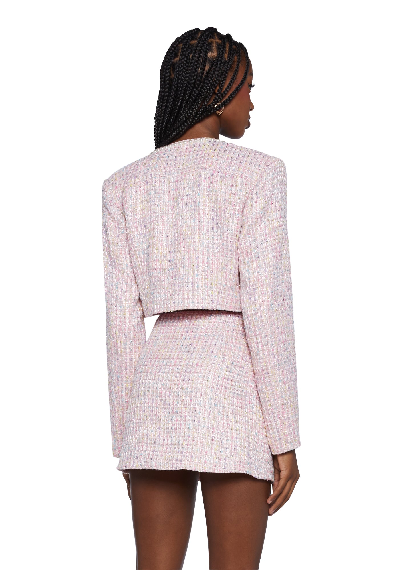 Sugar Thrillz Tweed Jacket And Bow Bralette Top Set - Pink – Dolls Kill