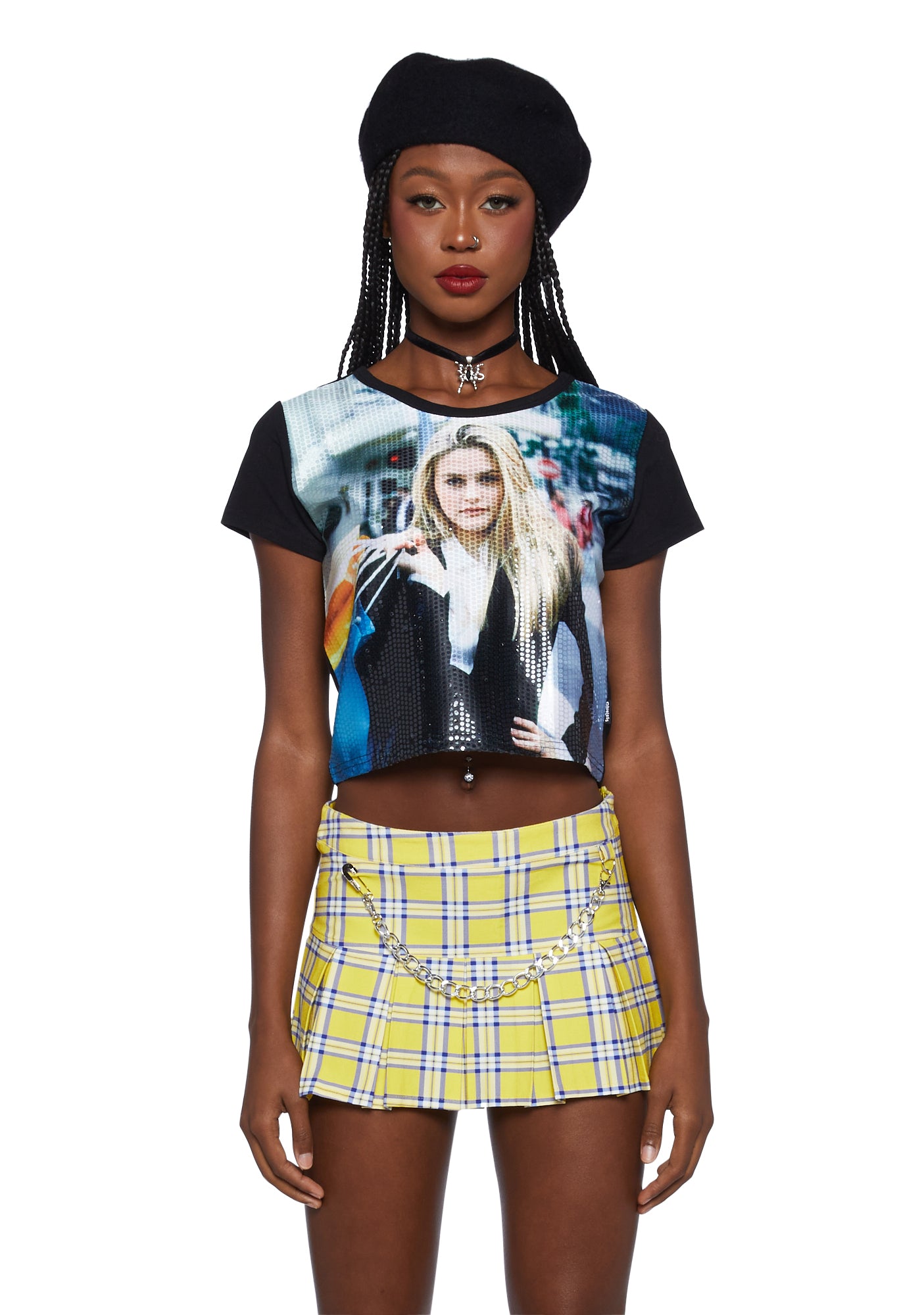 Dolls Kill x Clueless Cher Graphic Sequin Baby Tee - Multi