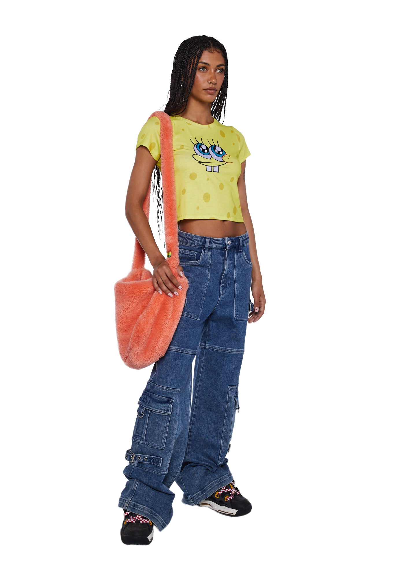 Dolls Kill x Spongebob Graphic Crop Baby Tee - Yellow
