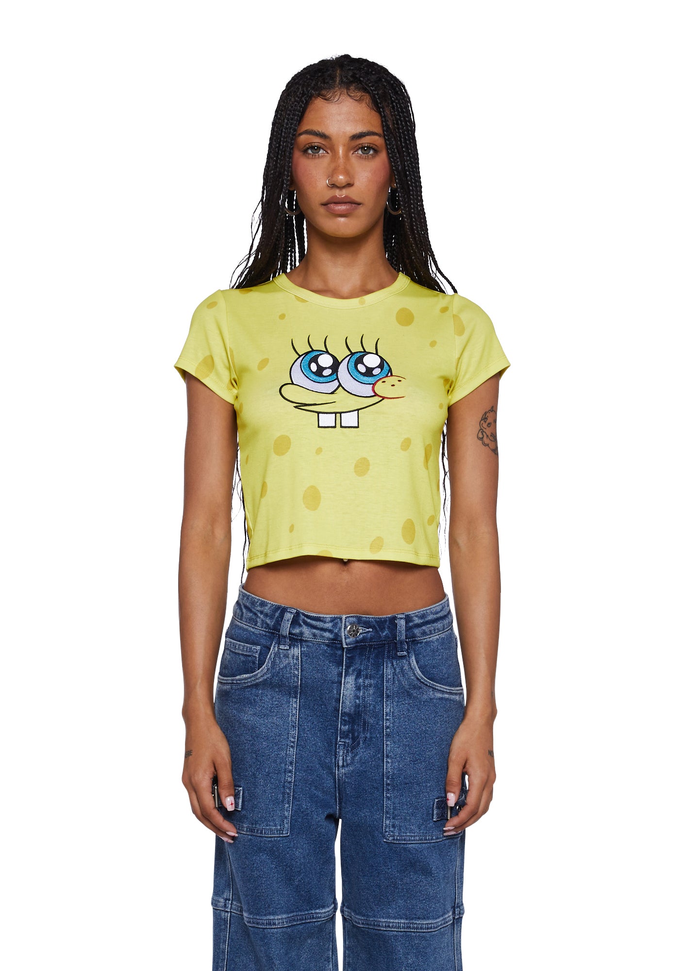 Dolls Kill x Spongebob Graphic Crop Baby Tee - Yellow